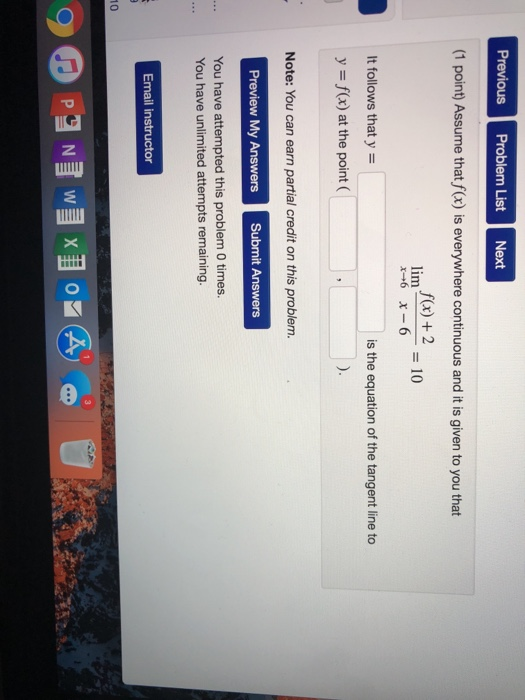 Solved Previous Problem ListNext (1 point) Assume that f(x) | Chegg.com