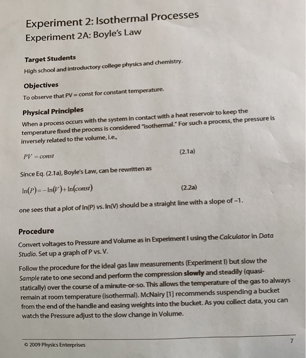 Solved Experiment 2B: Work Done by an Isothermal Process | Chegg.com