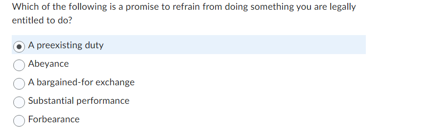 Solved Which of the following is a promise to refrain from | Chegg.com