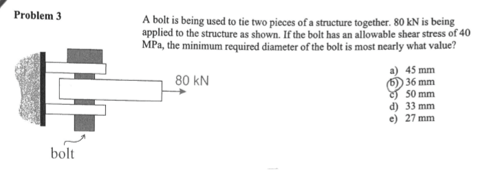 Solved Problem 3 A bolt is being used to tie two pieces of a | Chegg.com