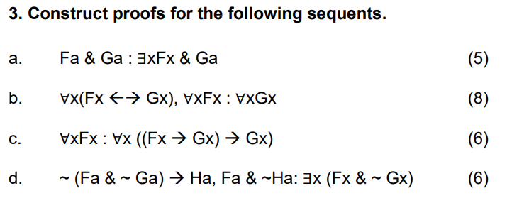 Solved 3. Construct proofs for the following sequents. a. Fa | Chegg.com