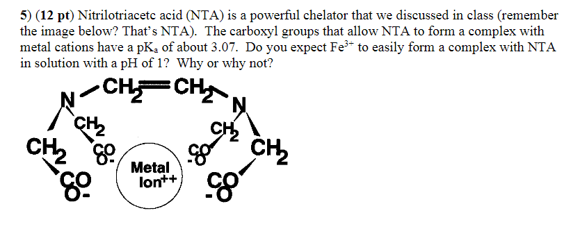Solved 5) (12 pt) Nitrilotriacetc acid (NTA) is a powerful | Chegg.com