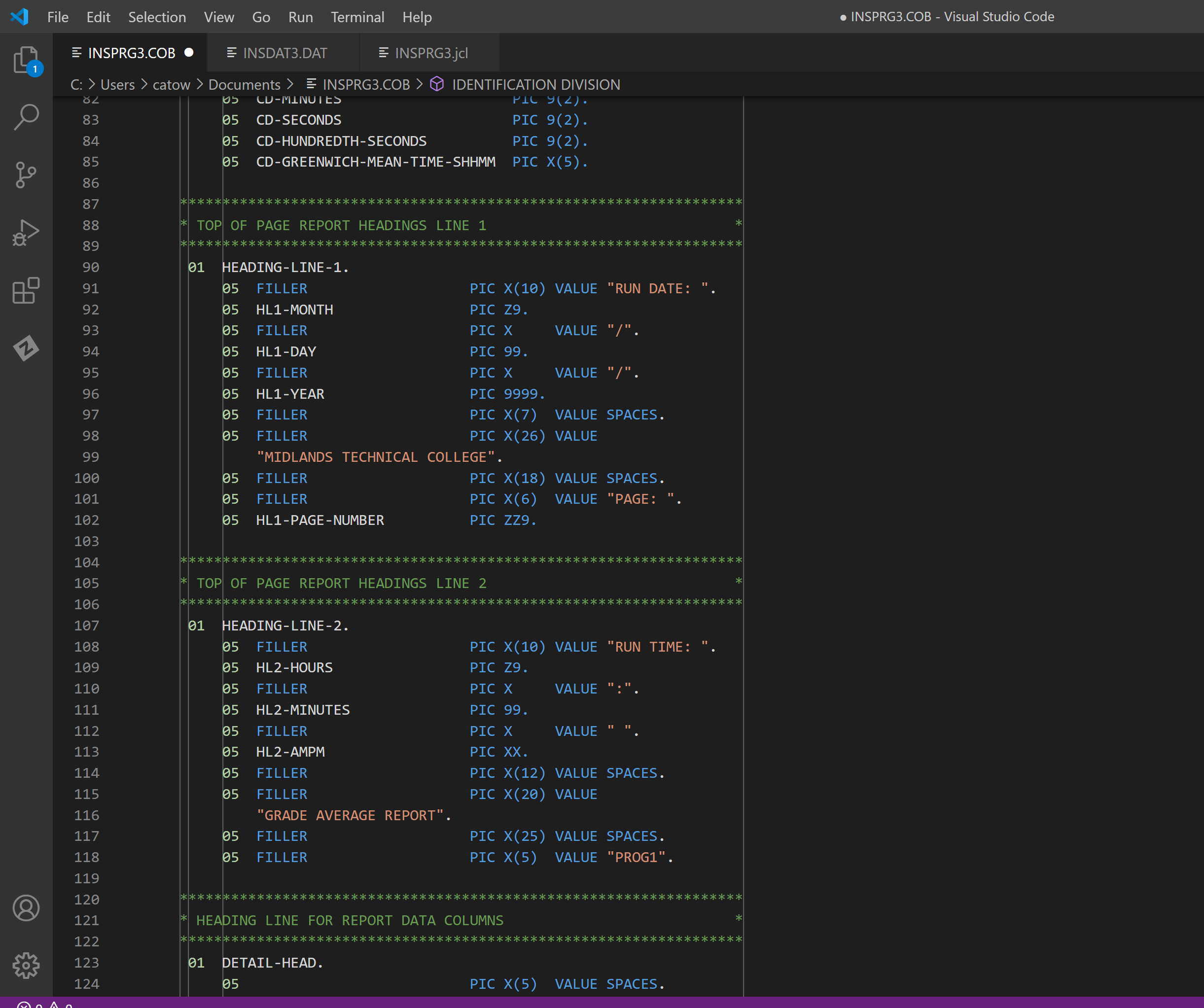 I NEED HELP MODIFYING A COBOL PROGRAM FOR A CLASS | Chegg.com