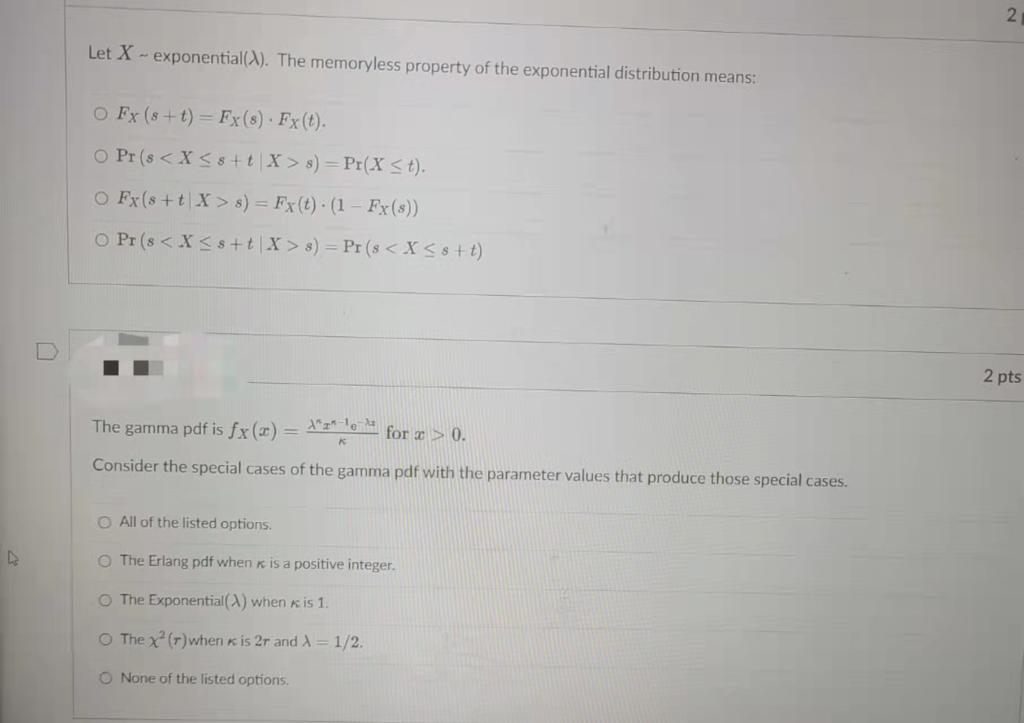 Solved 2 Let X - exponential(). The memoryless property of | Chegg.com