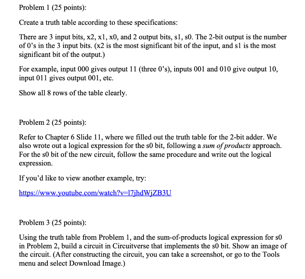 Solved Problem I (25 points): Create a truth table according | Chegg.com