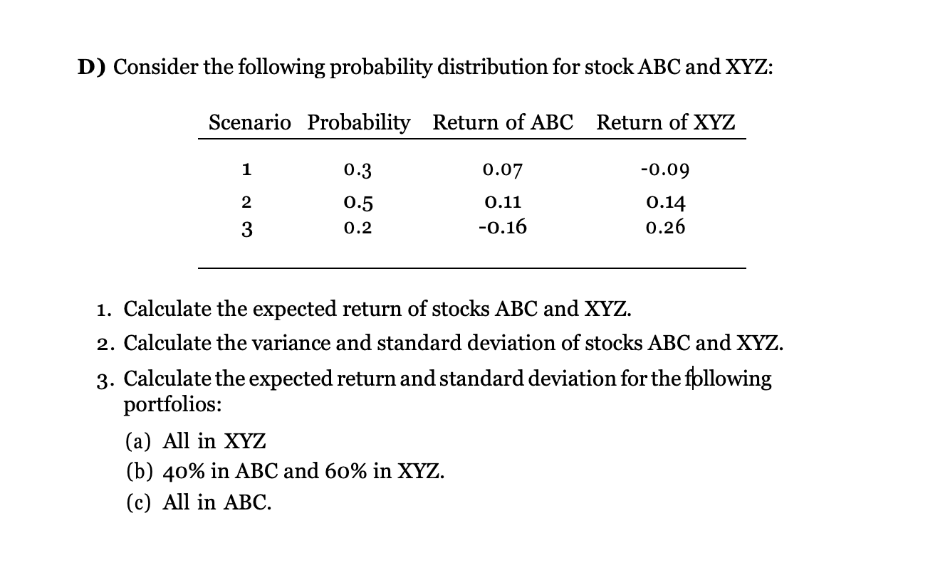 Solved D) Consider the following probability distribution | Chegg.com