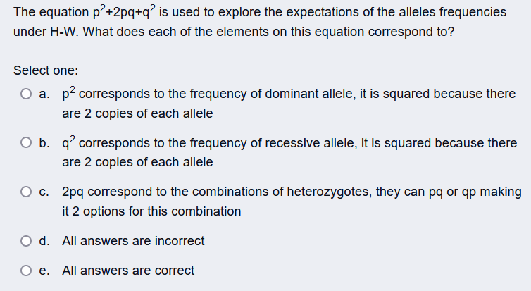 Solved The equation p²+2pq+q² is used to explore the | Chegg.com