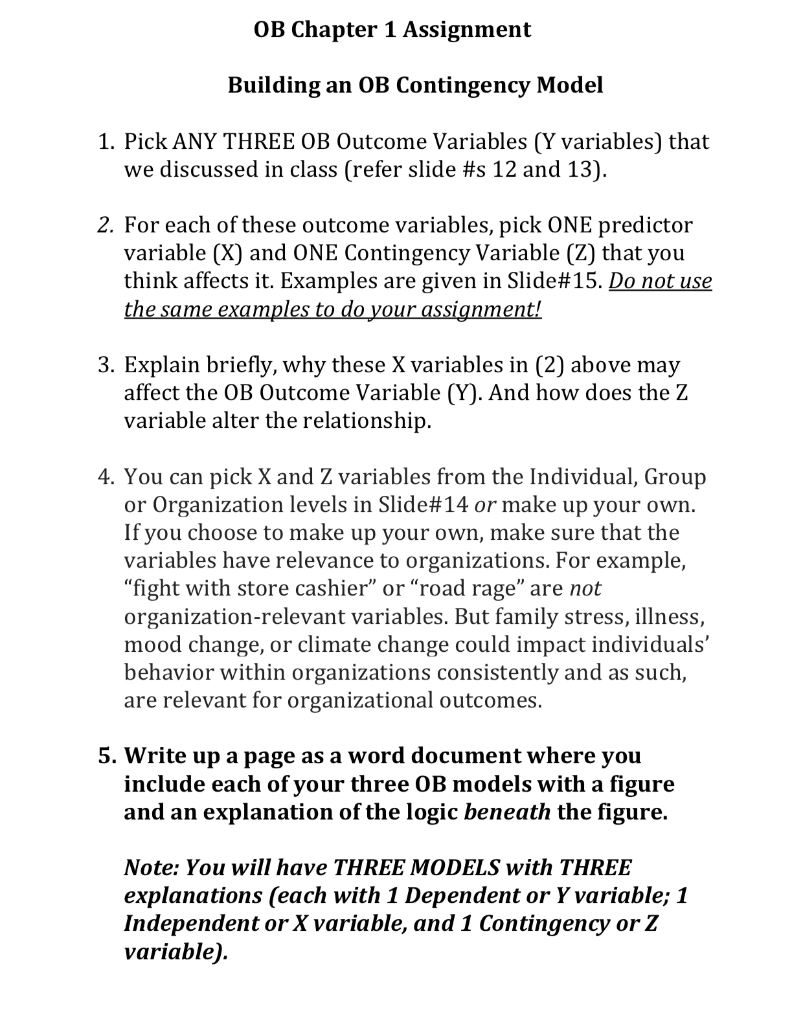 Solved OB Chapter 1 Assignment Building an OB Contingency | Chegg.com