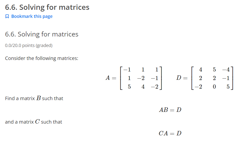 Solved 6.6. Solving for matrices ๑ Bookmark this page 6.6. | Chegg.com