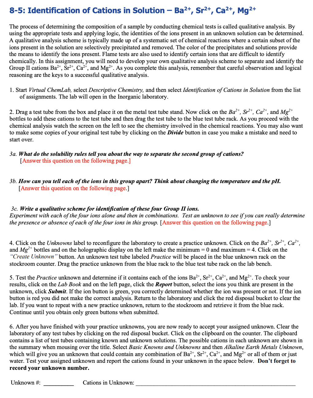 Solved 8-5: Identification of Cations in Solution - Ba2+, | Chegg.com