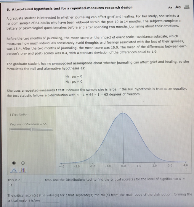 Solved Aa Aa 6. A two-tailed hypothesis test for a | Chegg.com