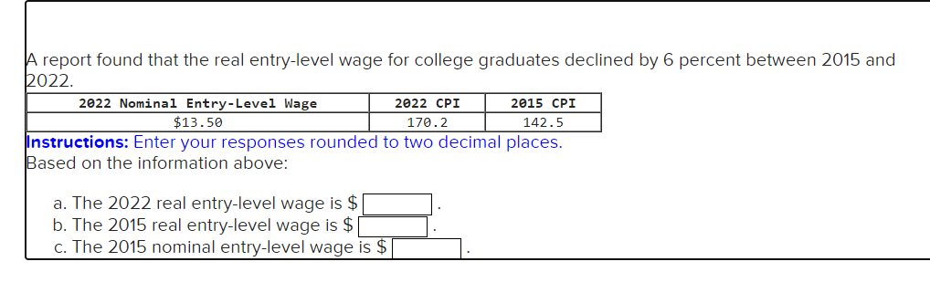 Solved A report found that the real entry-level wage for | Chegg.com