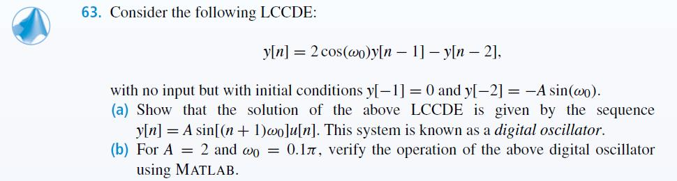 63. Consider the following LCCDE: with no input but | Chegg.com