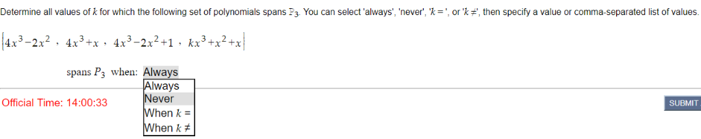 Solved Determine All Values Of K For Which The Following Set