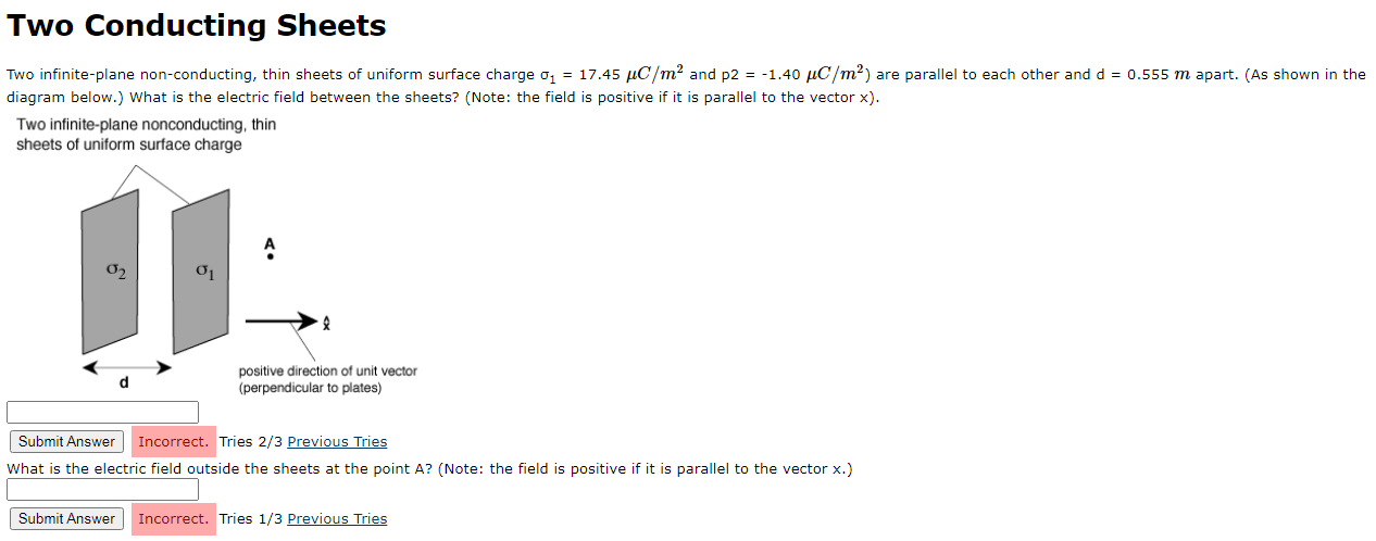 Solved Two Conducting Sheets Two infinite-plane | Chegg.com