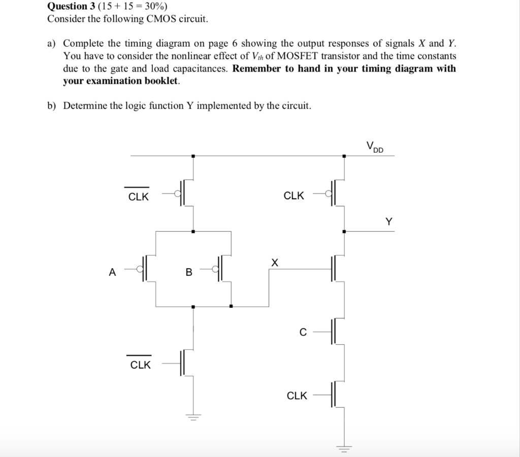 Solved Question 3 (15 + 15-30%) Consider the following CMOS | Chegg.com