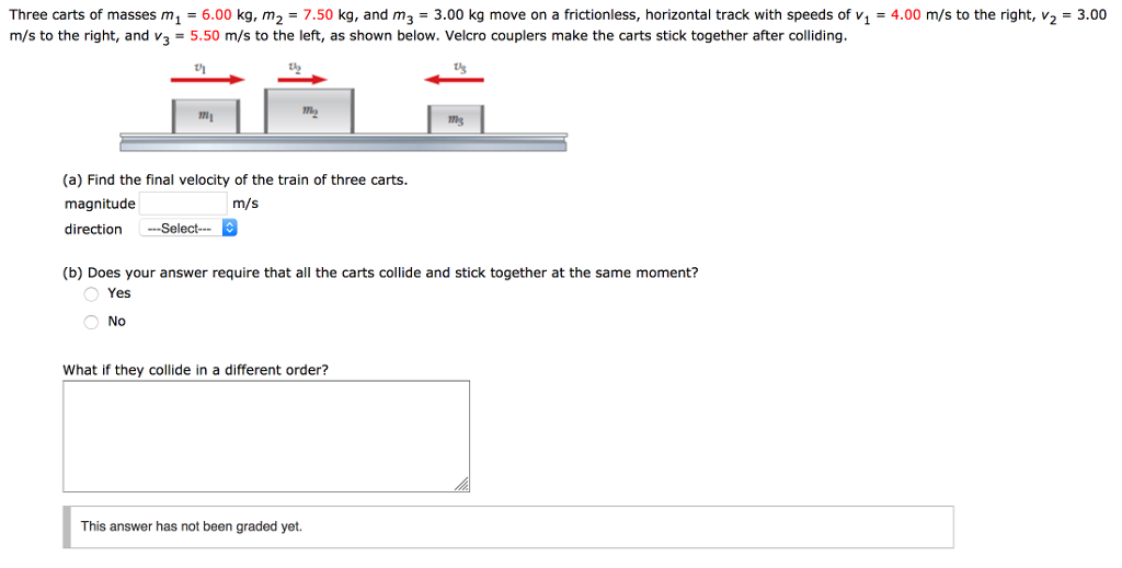 Solved Three carts of masses m1- 6.00 kg, m2-7.50 kg, and m3 | Chegg.com