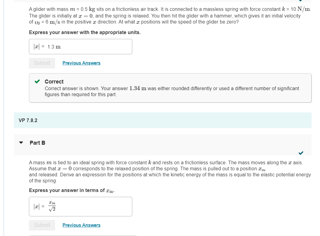 Solved A glider with mass m=0.5 kg sits on a frictionless | Chegg.com