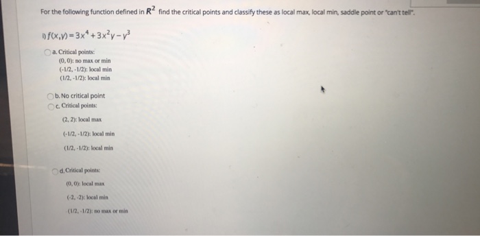 Solved For the following function defined in R2 find the | Chegg.com