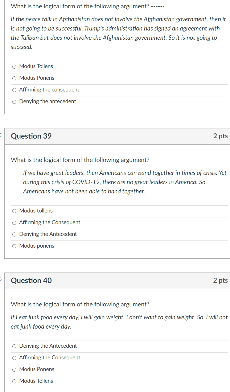 Solved What is the logical form of the following argument? | Chegg.com