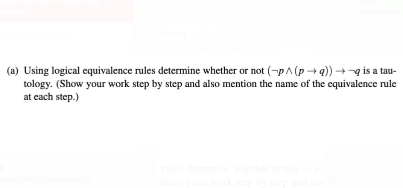 Solved A Using Logical Equivalence Rules Determine Whether