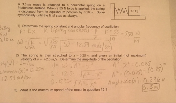 Solved A 3.5 kg mass is attached to a horizontal spring on a | Chegg.com