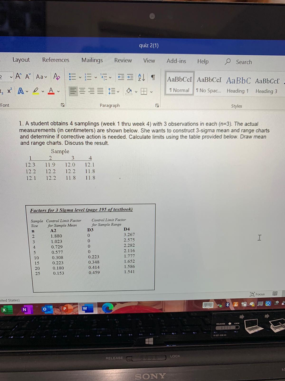 Solved quiz 2(1) Layout References Mailings Review View | Chegg.com