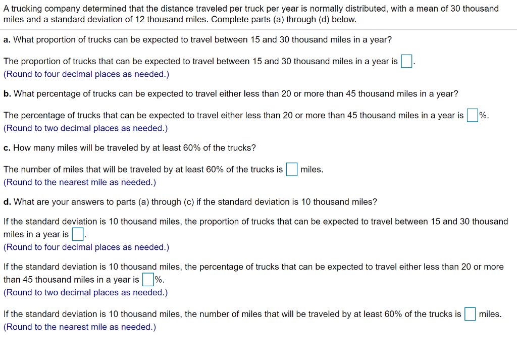 Solved A trucking company determined that the distance | Chegg.com Solved A trucking company determined that the distance | Chegg.com
