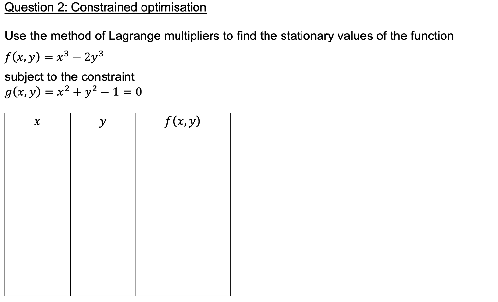 Solved Question 2 Constrained Optimisation Use The Method 0787