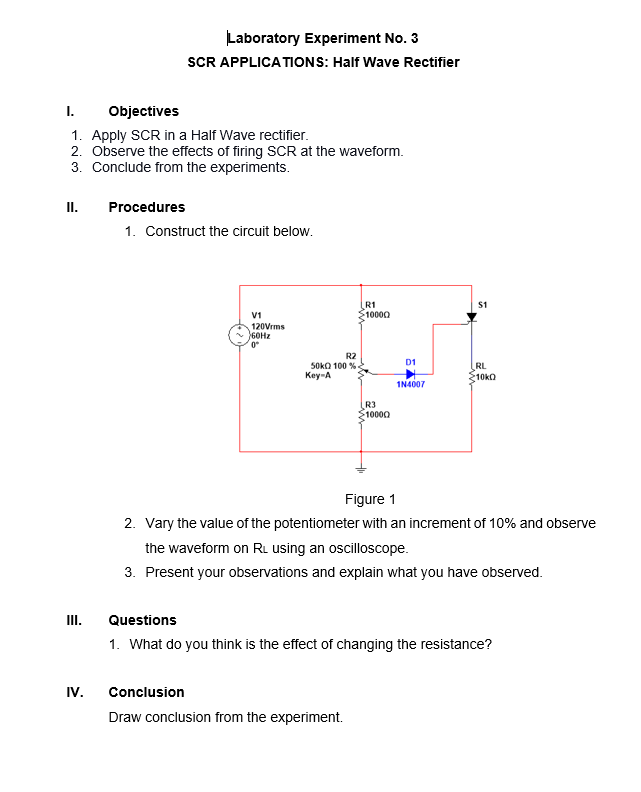Solved Laboratory Experiment No. 3 SCR APPLICATIONS: Half | Chegg.com