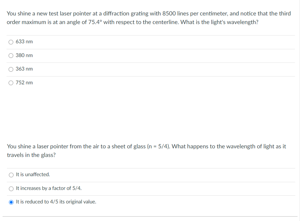 Solved You shine a new test laser pointer at a diffraction | Chegg.com