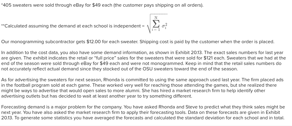 Solved Analytics Exercise 20-1 (Algo) Big10Sweaters.com is a | Chegg.com