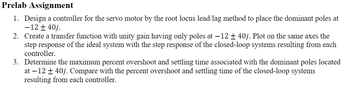Prelab Assignment 1. Design a controller for the | Chegg.com
