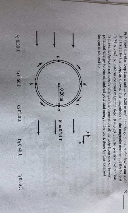 Solved 9) A rigid circular loop has a radius of 0.20 m and | Chegg.com