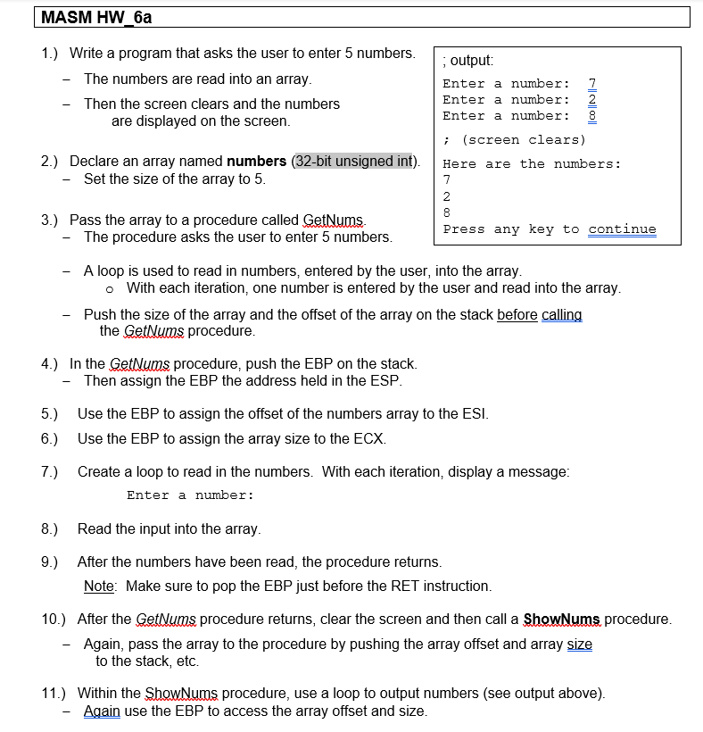 Solved MASM HW_6a N||00|| 1.) Write a program that asks the | Chegg.com
