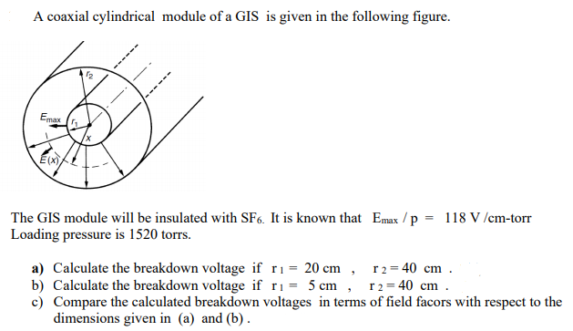 Solved A coaxial cylindrical module of a GIS is given in the | Chegg.com