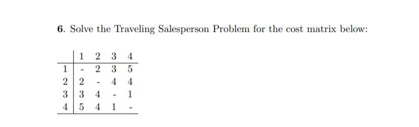 Solved 6. Solve the Traveling Salesperson Problem for the | Chegg.com