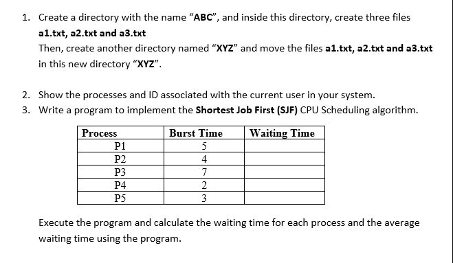Solved 1. Create a directory with the name "ABC", and inside | Chegg.com