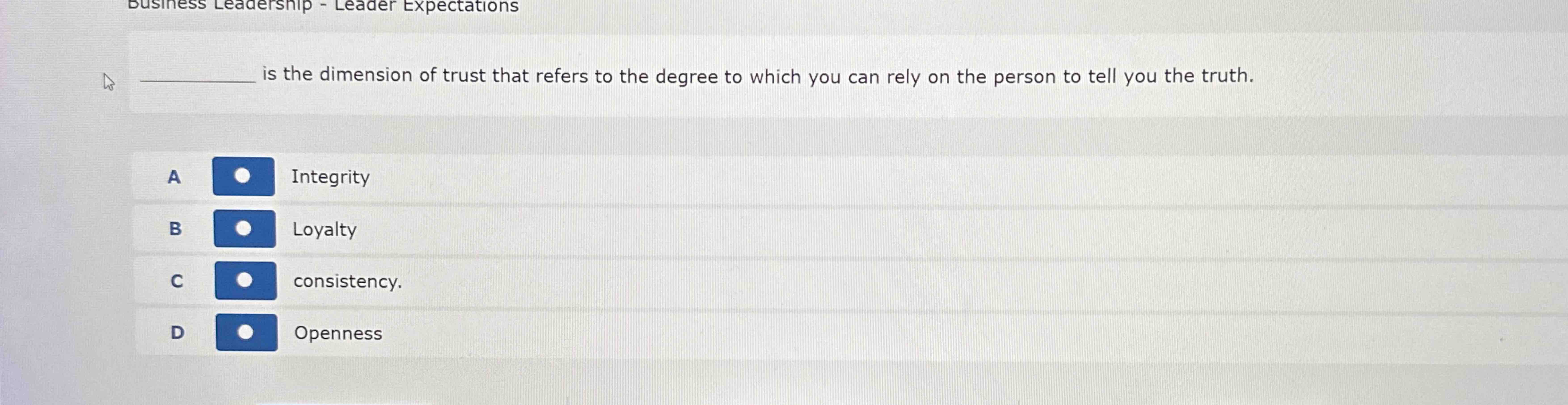 Solved is the dimension of trust that refers to the degree | Chegg.com