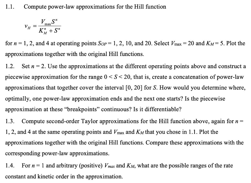 1.1. Compute power-law approximations for the Hill | Chegg.com