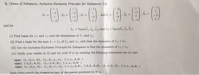 Solved 2. (Sums of Subspaces, Inclusion-Ezclusion Principle | Chegg.com