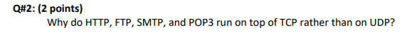 Solved Q#2: (2 points) Why do HTTP, FTP, SMTP, and POP3 run | Chegg.com
