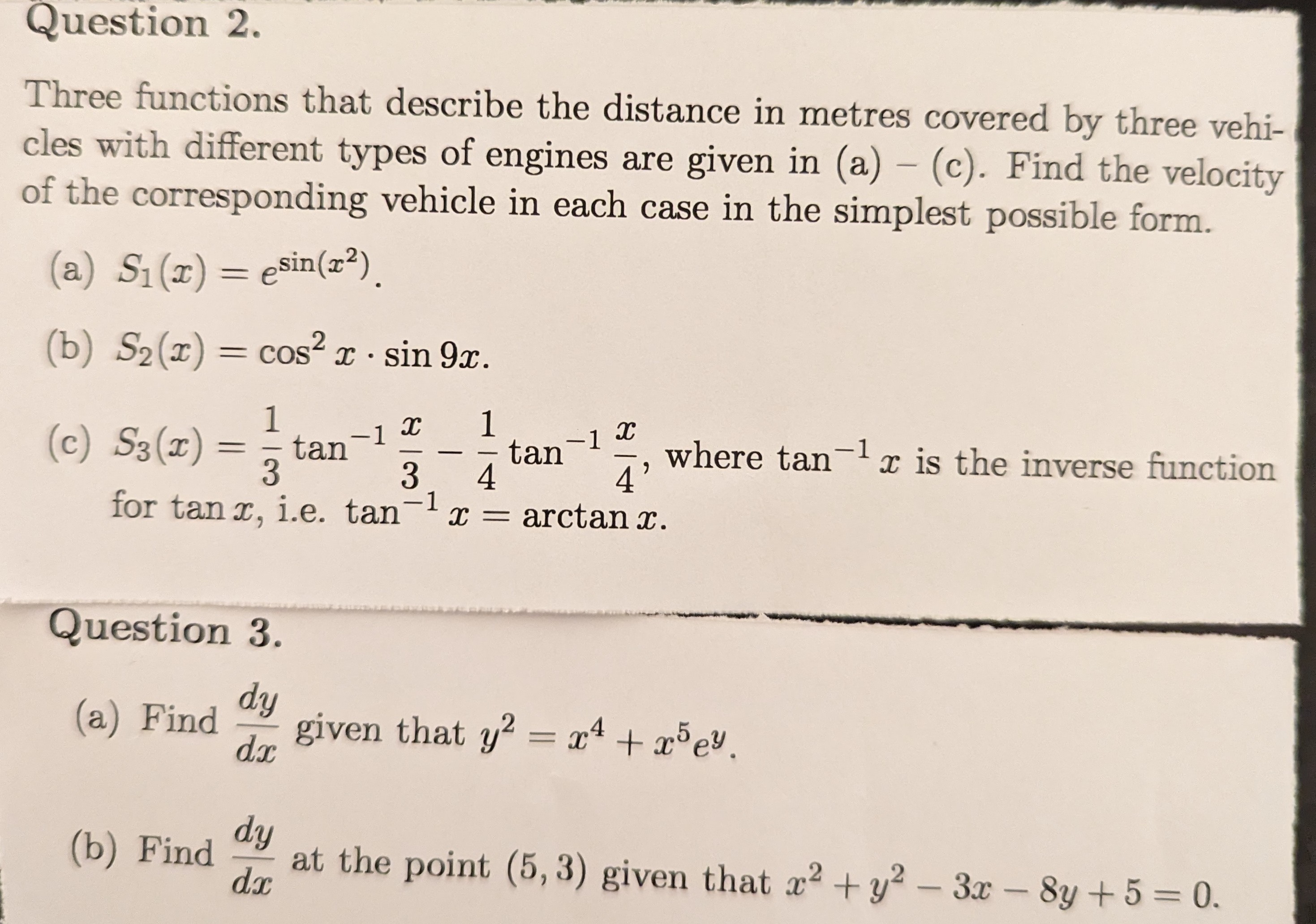 Solved Three functions that describe the distance in metres | Chegg.com