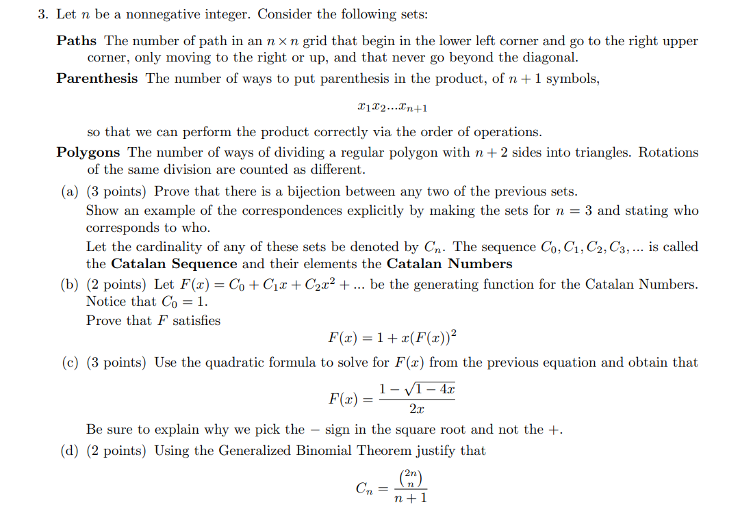 3. Let n be a nonnegative integer. Consider the | Chegg.com
