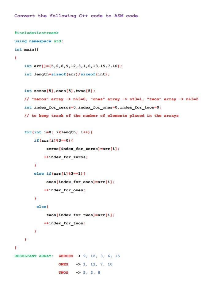 Solved Convert the following C++ code to ASM code #include | Chegg.com
