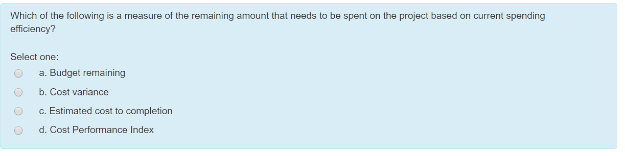 Solved Which of the following is a measure of the remaining | Chegg.com