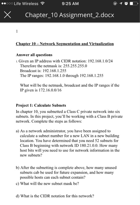 Solved .oo Life Wireless® 9:25 AM X Chapter_10 | Chegg.com