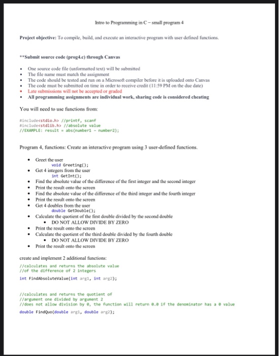 Solved COP 2220 FALL 2018 Small Program 4 (prog4.c) steps: | Chegg.com