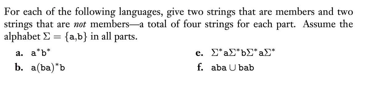 Solved For each of the following languages, give two strings | Chegg.com