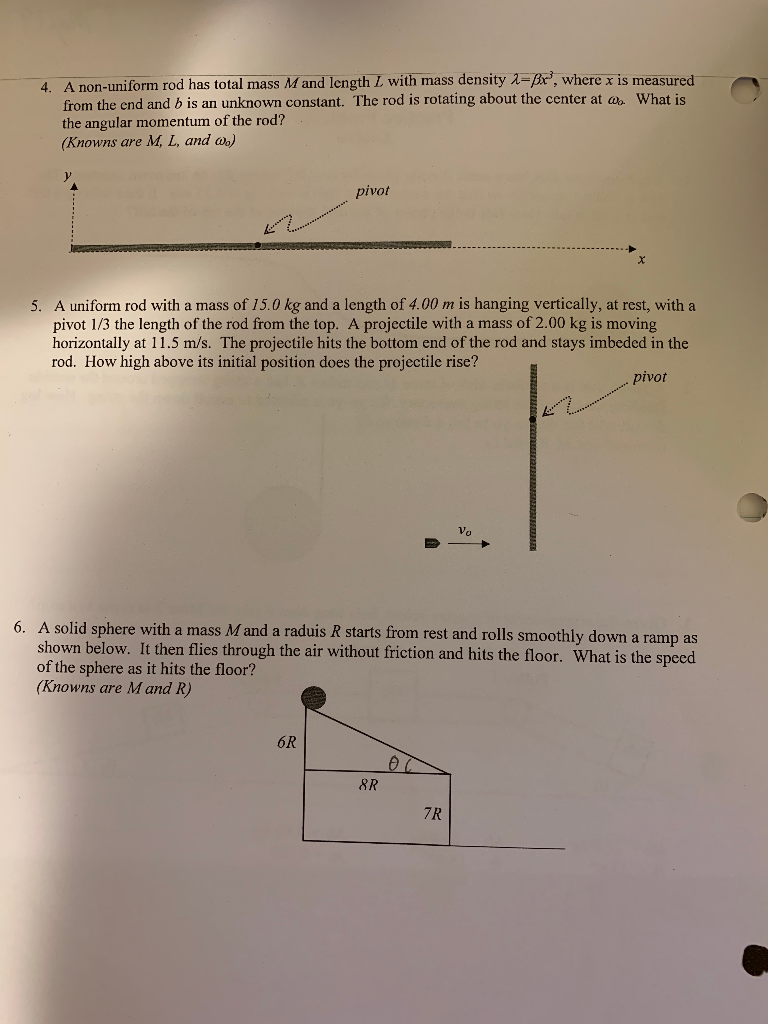 Solved A non uniform rod has total mass M and length L with | Chegg.com